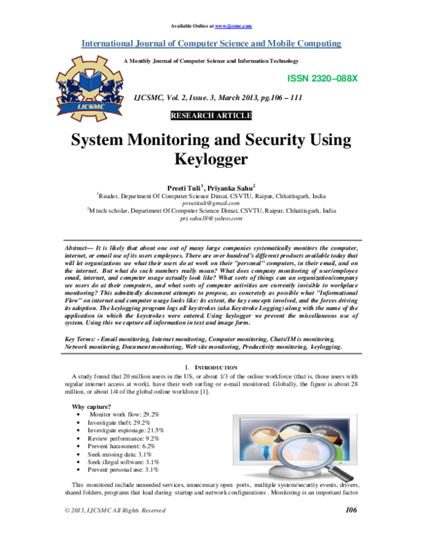 (PDF) System Monitoring and Security Using Keylogger