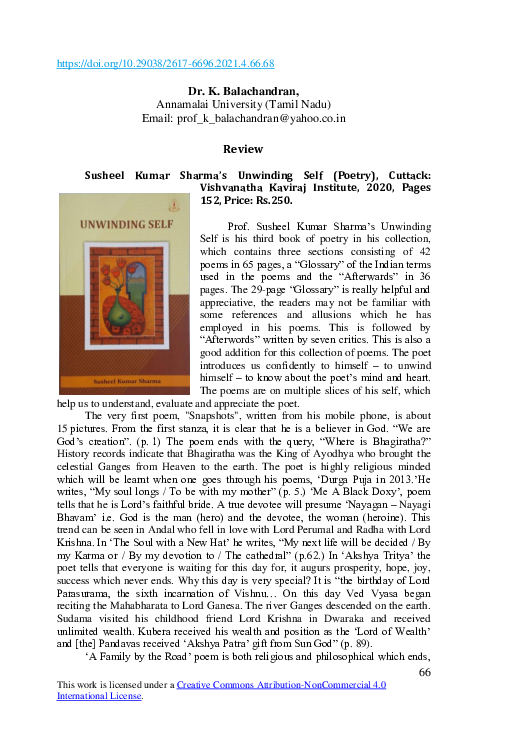 (PDF) Balachandran, K. “Susheel Kumar Sharma’s Unwinding Self: A ...