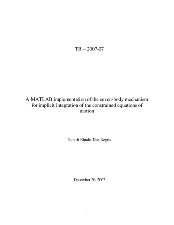 (PDF) A MATLAB implementation of the seven-body mechanism for implicit ...