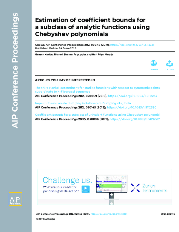 (PDF) Estimation of coefficient bounds for a subclass of analytic functions using Chebyshev ...