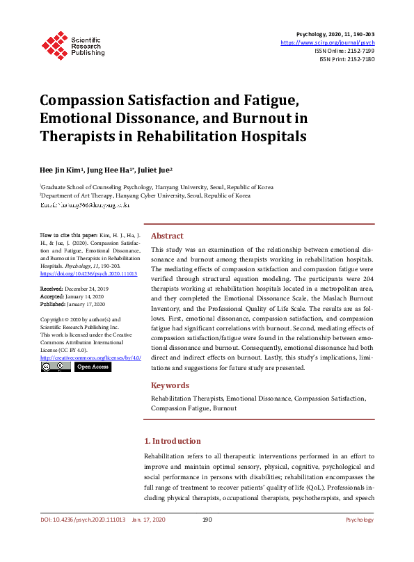 (PDF) Compassion Satisfaction and Fatigue, Emotional Dissonance, and ...