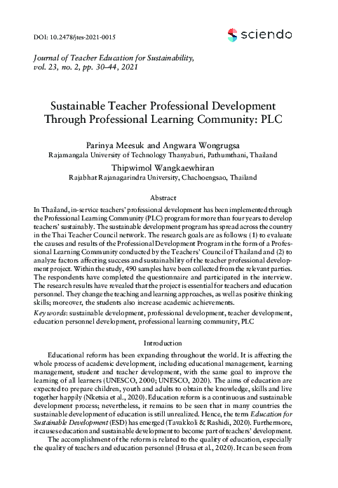 (PDF) Sustainable Teacher Professional Development Through Professional Learning Community: PLC