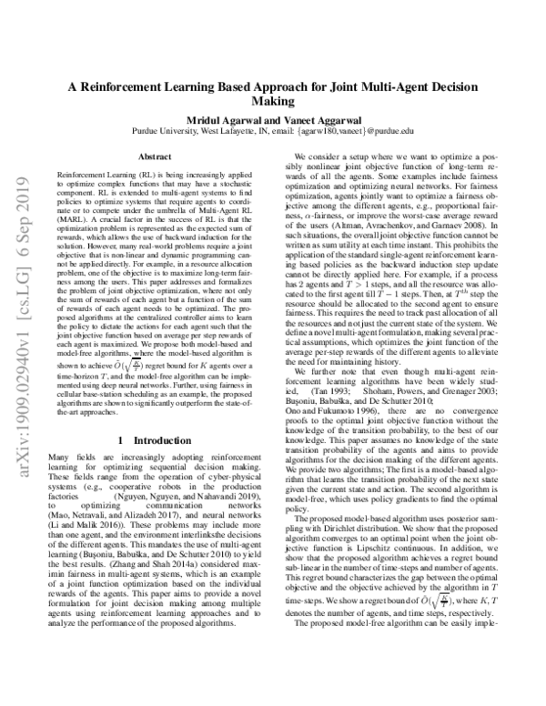 (PDF) A Reinforcement Learning Based Approach for Joint Multi-Agent ...