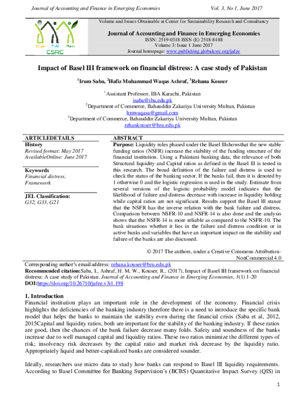 (PDF) Impact of Basel III framework on financial distress: A case study ...