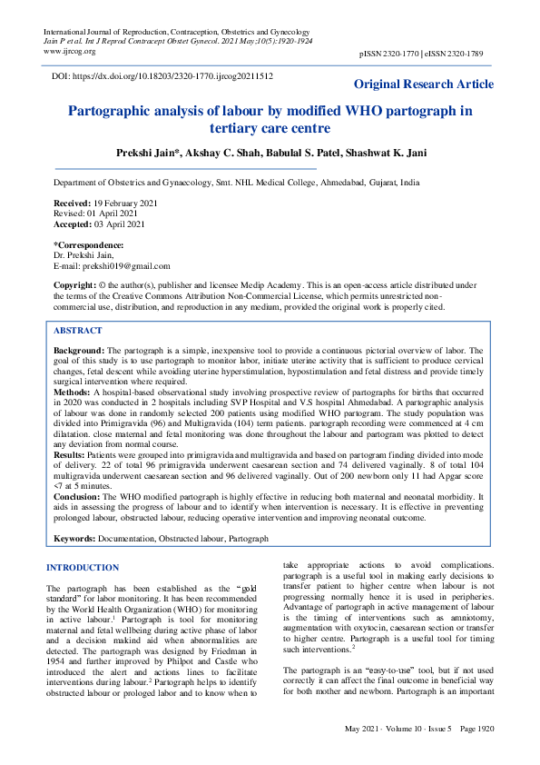 (PDF) Partographic analysis of labour by modified WHO partograph in ...