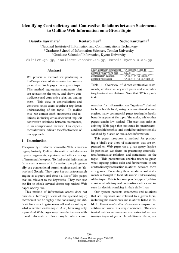 (PDF) Identifying Contradictory and Contrastive Relations between ...