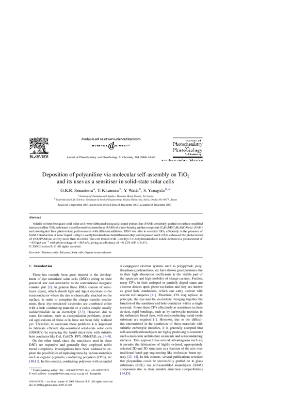 (PDF) Deposition of polyaniline via molecular self-assembly on TiO2 and ...