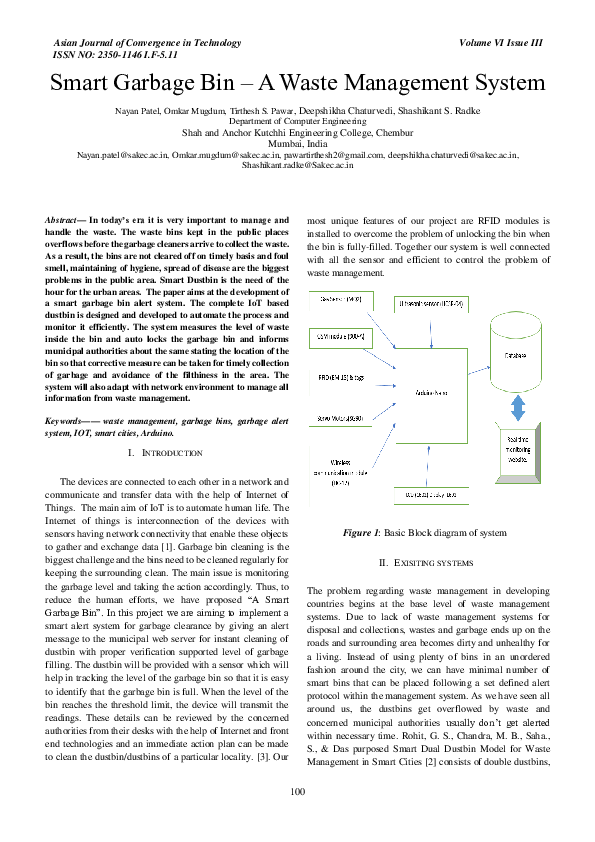 (PDF) Smart Garbage Bin – A Waste Management System
