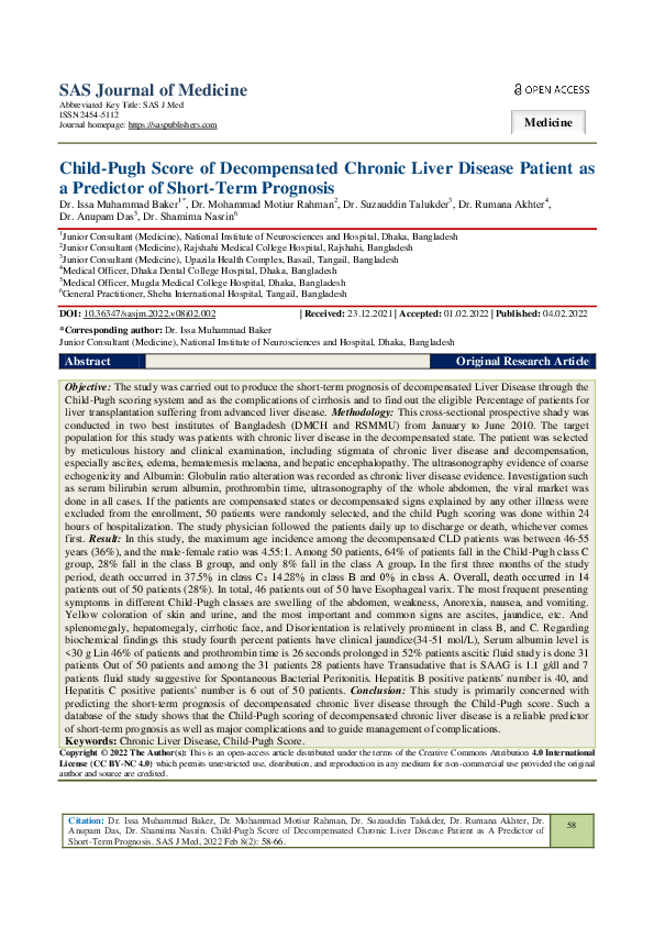 (PDF) Child-Pugh Score of Decompensated Chronic Liver Disease Patient ...