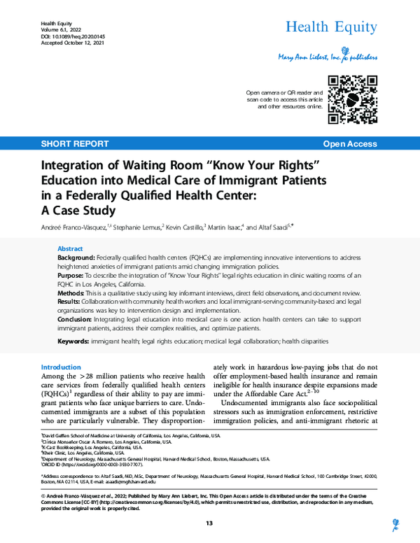 (PDF) Integration of Waiting Room “Know Your Rights” Education into ...