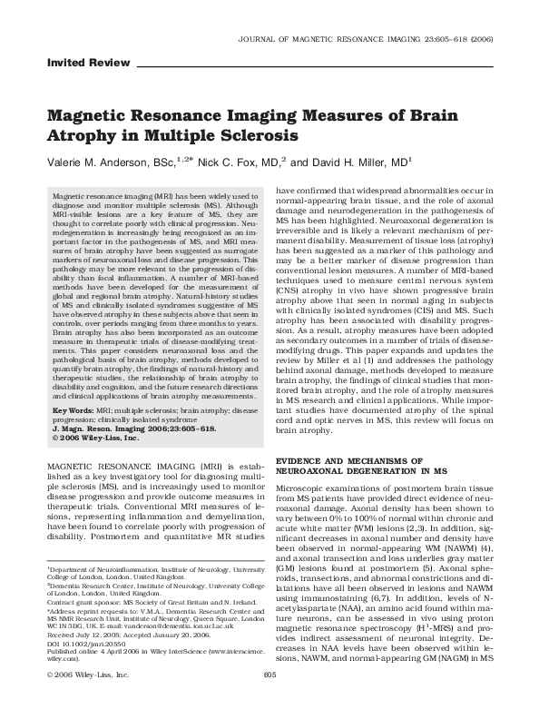 (PDF) Magnetic resonance imaging measures of brain atrophy in multiple ...