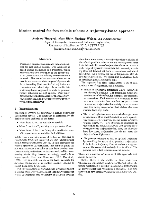 (PDF) Motion Control for Fast Mobile Robots: A Trajectory-Based Approach
