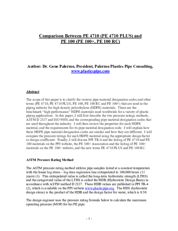 (PDF) Comparison Between PE 4710 (PE 4710 PLUS) and PE 100 (PE 100+, PE ...