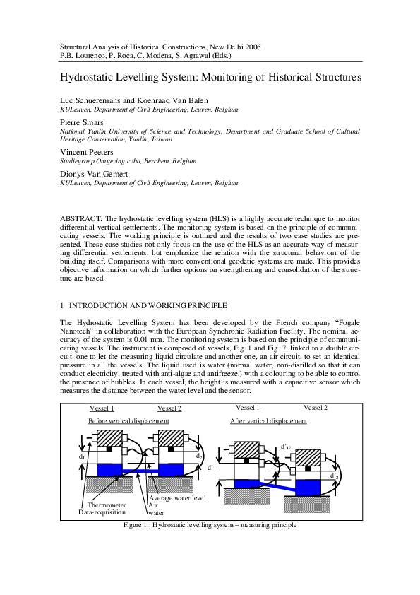 (PDF) Hydrostatic Levelling System: Monitoring of Historical Structures
