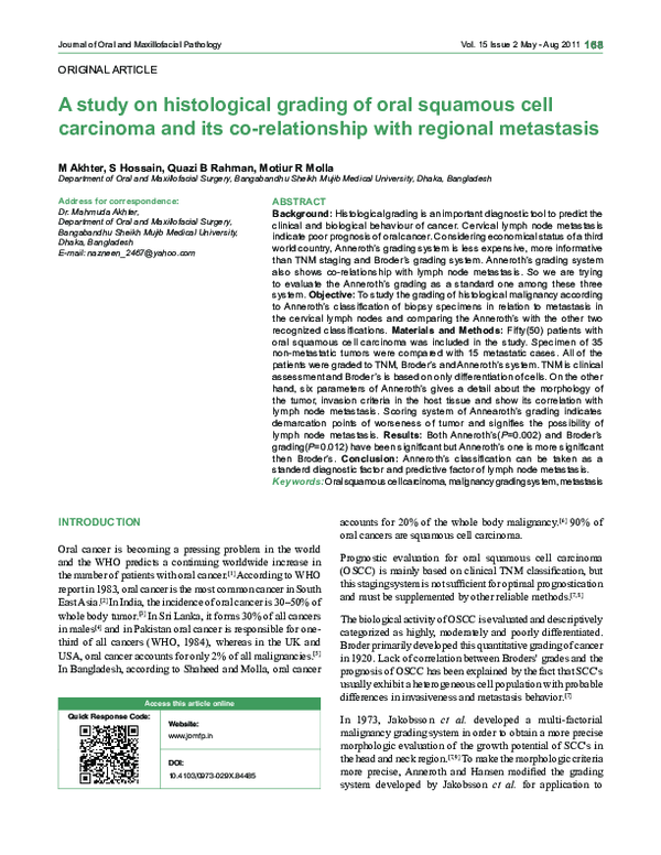 (PDF) A study on histological grading of oral squamous cell carcinoma ...