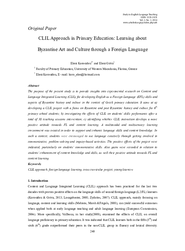 (PDF) Original Paper CLIL Approach in Primary Education: Learning about Byzantine Art and ...