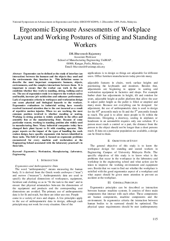 (PDF) Ergonomic Exposure Assessments of Workplace Layout and Working ...