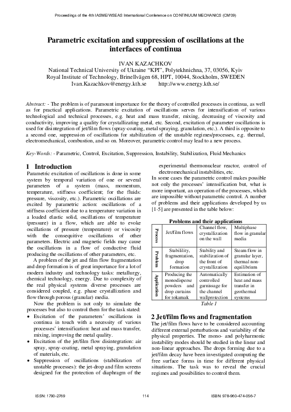 Pdf Parametric Excitation And Suppression Of Oscillations At The Interfaces Of Continua For