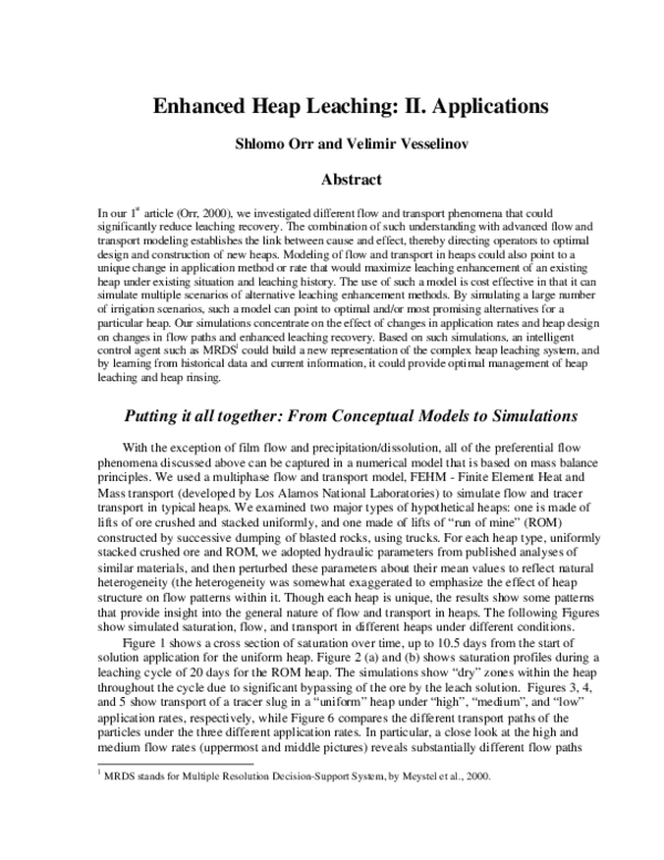 (PDF) Enhanced Heap Leaching : II . Applications