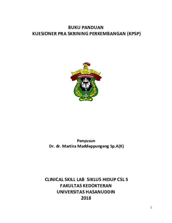 (PDF) BUKU PANDUAN KUESIONER PRA SKRINING PERKEMBANGAN (KPSP