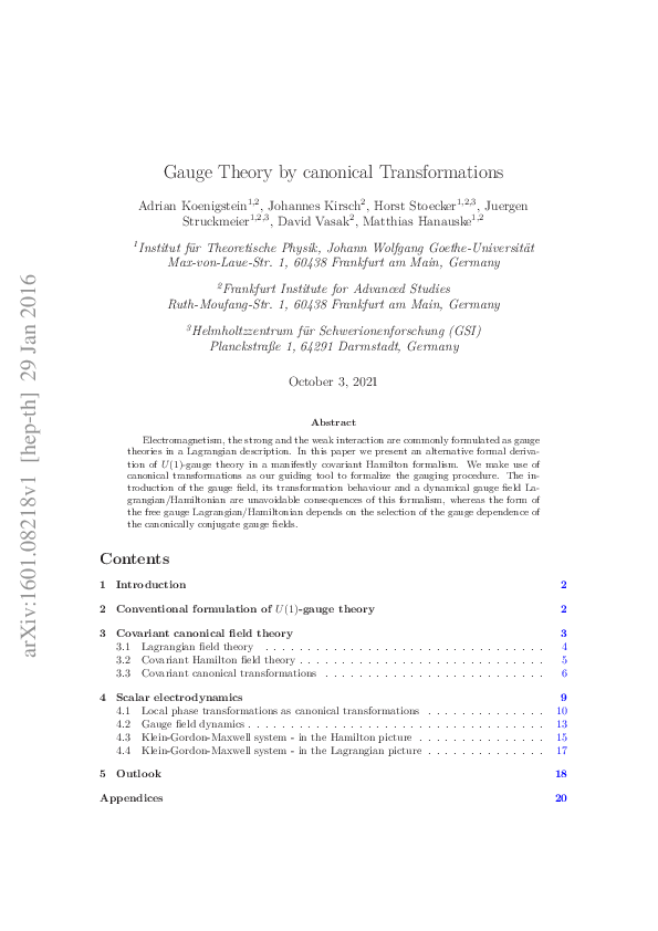 (PDF) Ja n 20 16 Gauge Theory by canonical Transformations