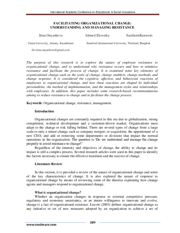 (PDF) Facilitating Organizational Change: Understanding and Managing Resistance