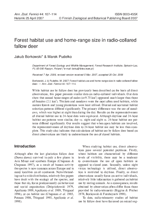 (PDF) Forest habitat use and home-range size in radio-collared fallow deer
