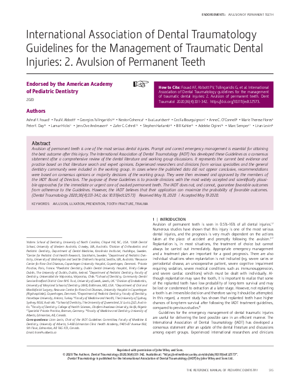 (PDF) Guidelines for the Management of Traumatic Dental Injuries: 2 ...