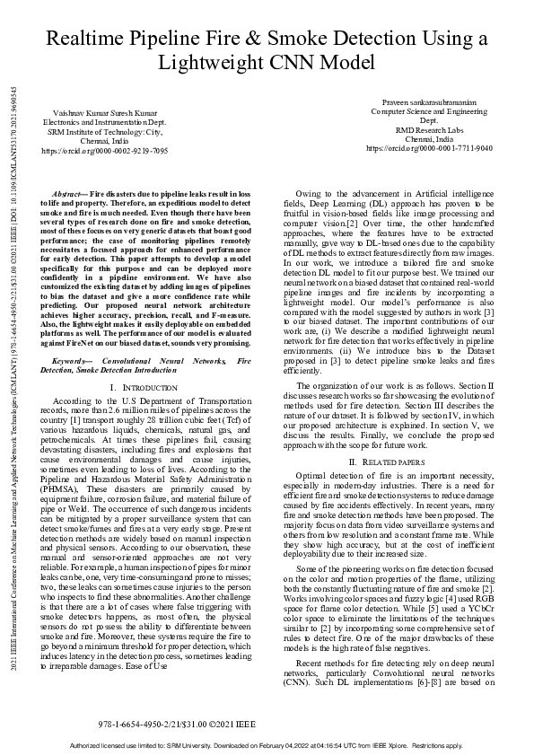 (PDF) Realtime Pipeline Fire & Smoke Detection Using a Lightweight CNN ...