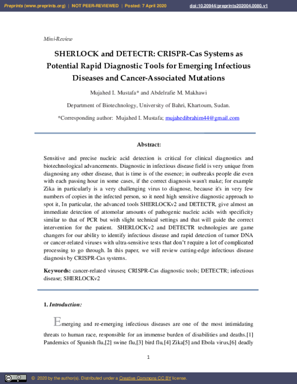 (PDF) SHERLOCK and DETECTR: CRISPR-Cas Systems as Potential Rapid ...