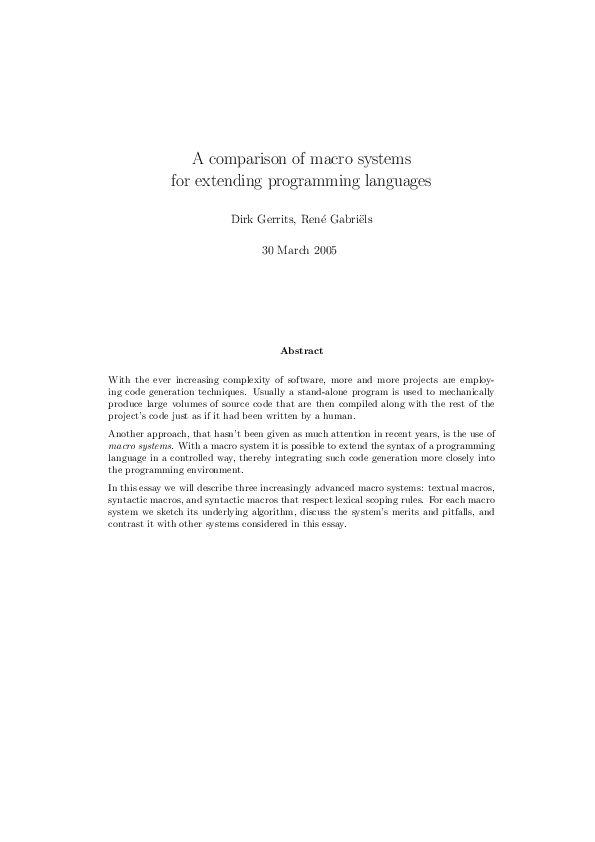 (PDF) A comparison of macro systems for extending programming languages