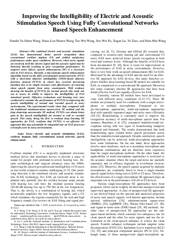 (PDF) Improving the Intelligibility of Electric and Acoustic Stimulation Speech Using Fully ...