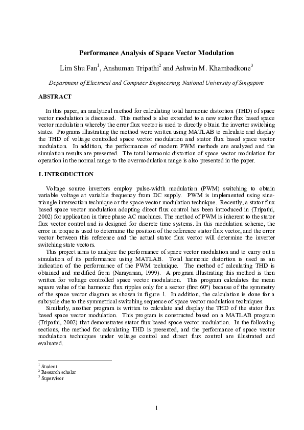 (PDF) 1 Performance Analysis of Space Vector Modulation