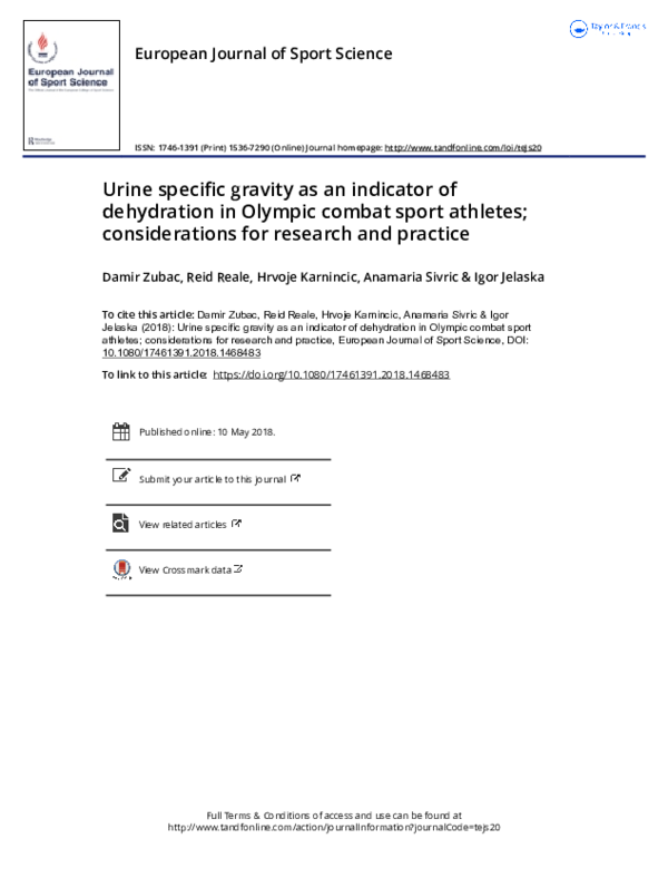 (PDF) Urine specific gravity as an indicator of dehydration in Olympic ...
