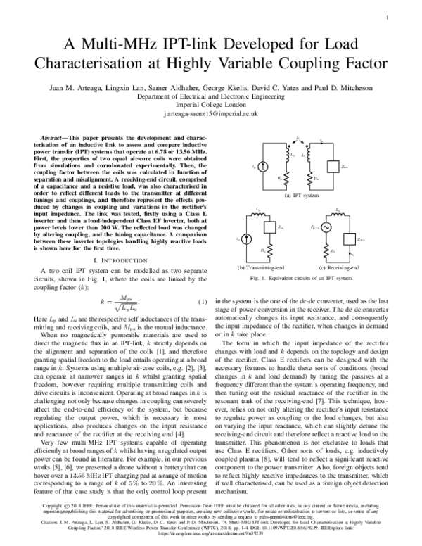 (PDF) A Multi-MHz IPT-link Developed for Load Characterisation at ...