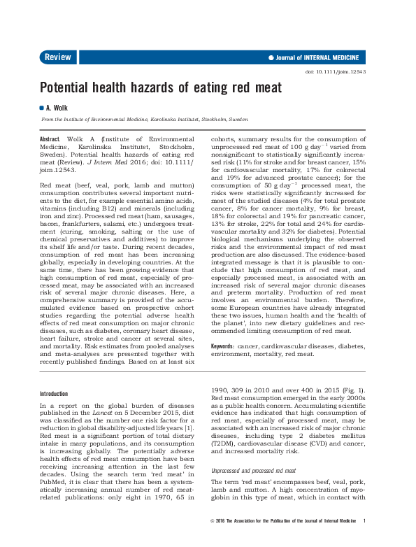(PDF) Potential health hazards of eating red meat