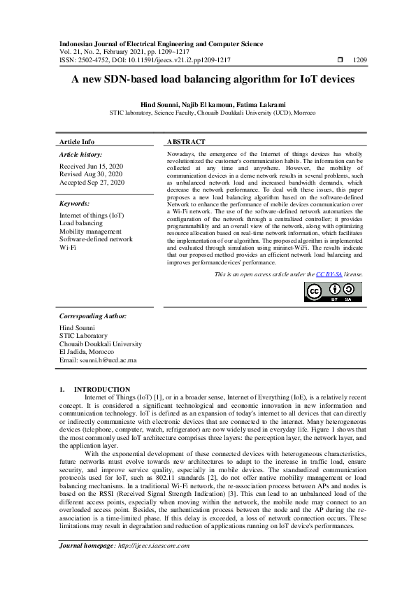 Pdf A New Sdn Based Load Balancing Algorithm For Iot Devices