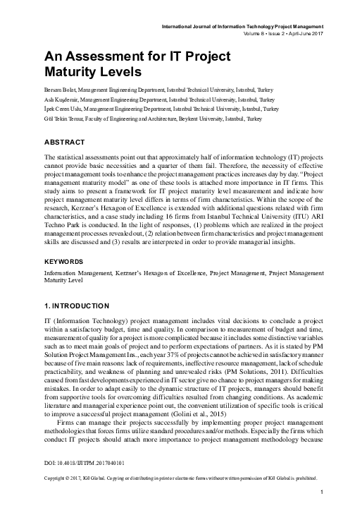 (PDF) An Assessment for IT Project Maturity Levels