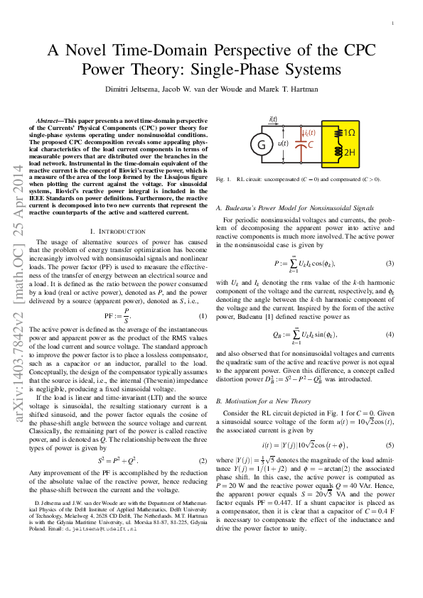 (PDF) 1 A Novel Time-Domain Perspective of the CPC Power Theory: Single ...