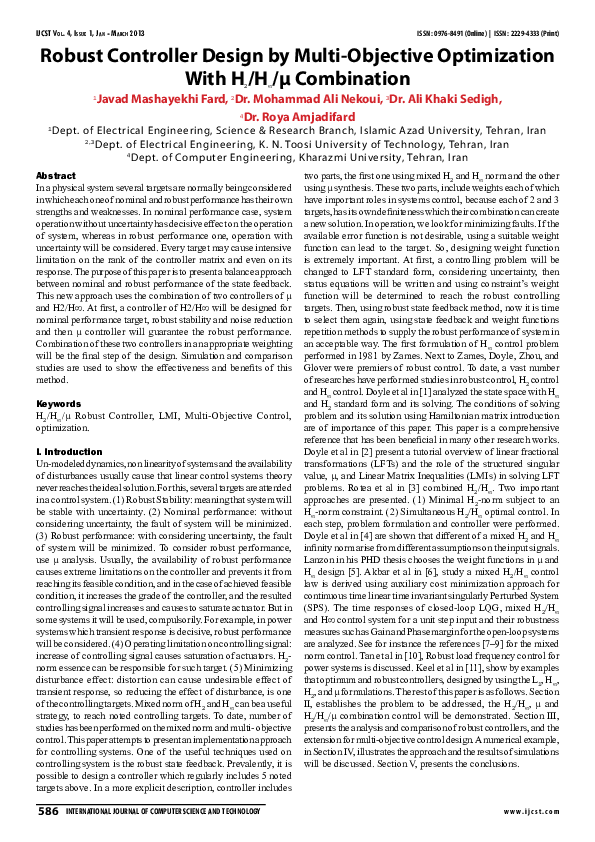(PDF) Robust Controller Design by Multi-Objective Optimization With H2 ... (PDF) Robust Controller Design by Multi-Objective Optimization With H2 ...