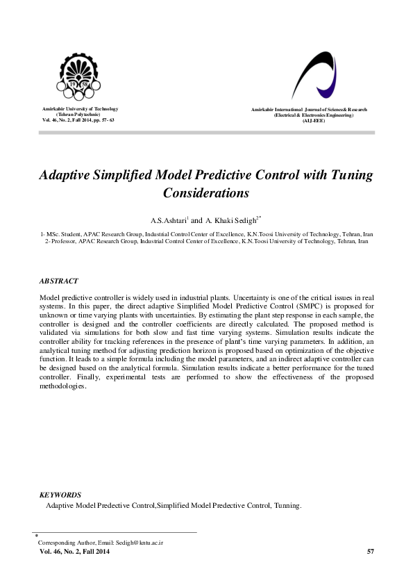 (PDF) Adaptive Simplified Model Predictive Control with Tuning Considerations