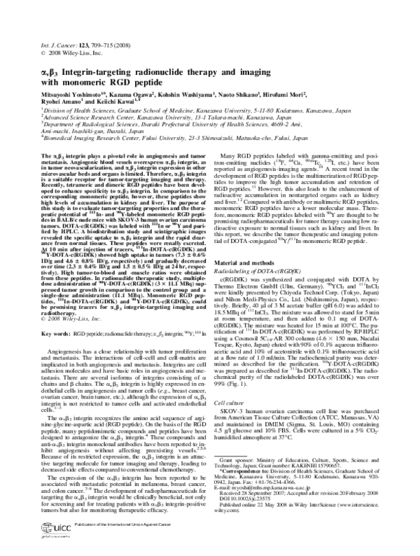 (PDF) avb3 Integrin-targeting radionuclide therapy and imaging with ...