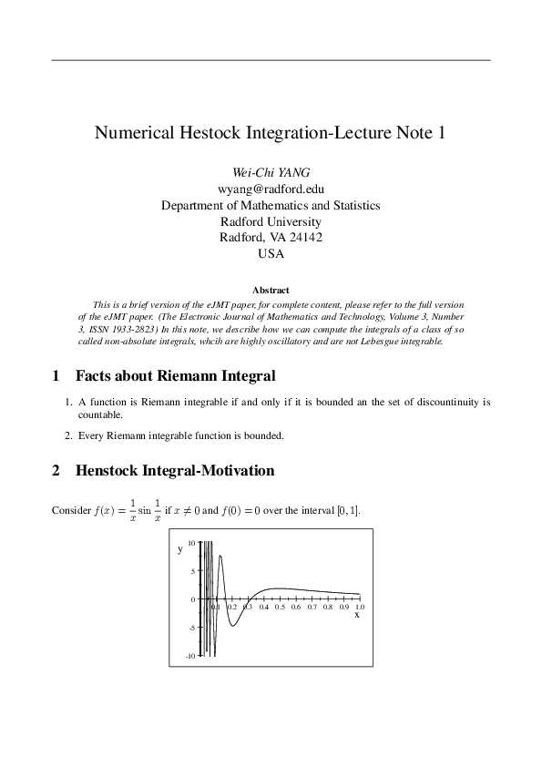Pdf Numerical Hestock Integration Lecture Note 1