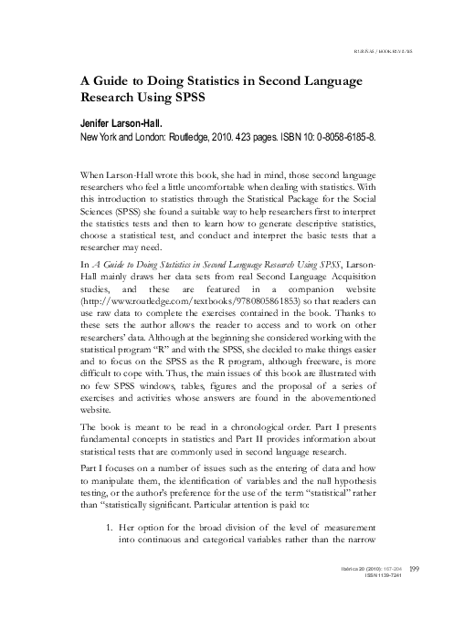 (PDF) A guide to doing statistics in second language research using SPSS
