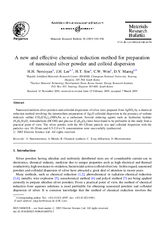 (PDF) A new and effective chemical reduction method for preparation of ...