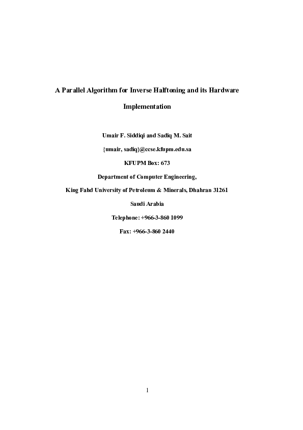 (PDF) 1 A Parallel Algorithm for Inverse Halftoning and its Hardware