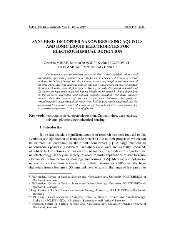 (PDF) Synthesis of Copper Nanowires Using Aqueous and Ionic Liquid ...