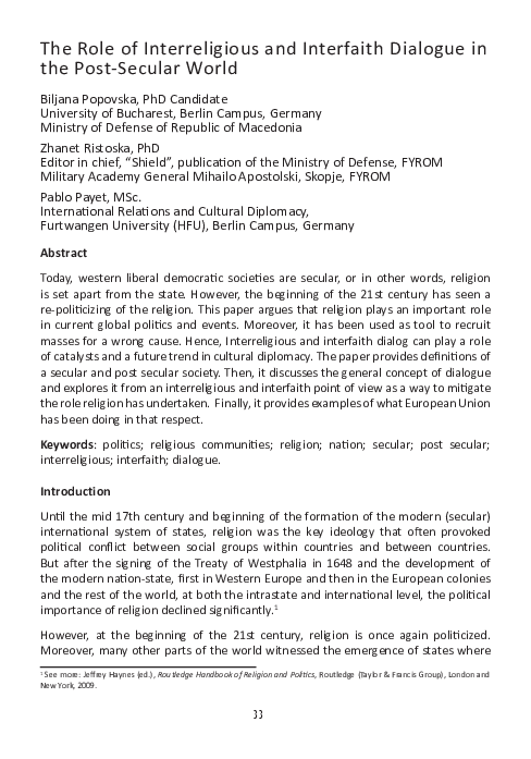 (PDF) The Role of Interreligious and Interfaith Dialogue in the Post ...