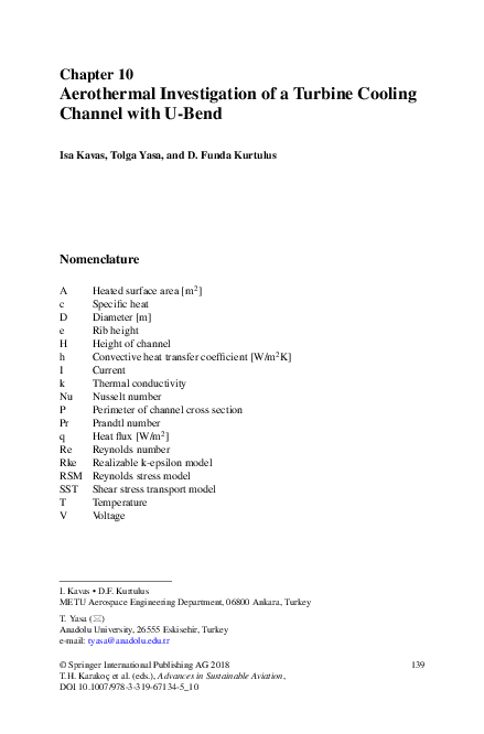 (PDF) Aerothermal Investigation of a Turbine Cooling Channel with U-Bend