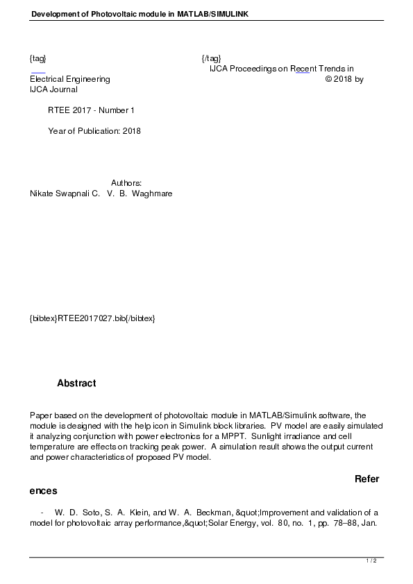 (PDF) Development of Photovoltaic module in MATLAB/SIMULINK